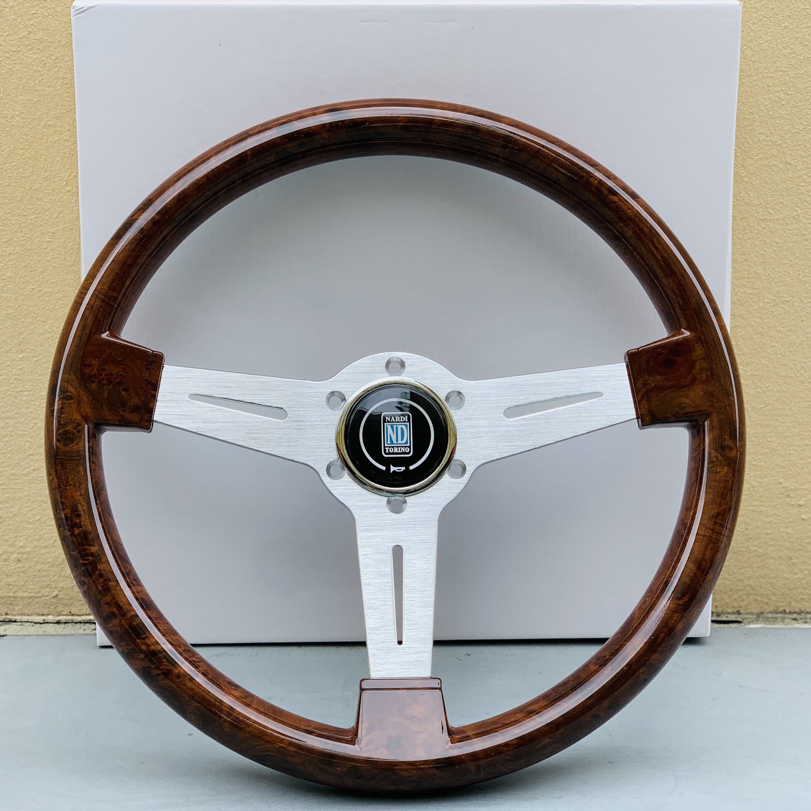 NARDI Classic 360mm Steering Wheel Mahogany Wood with Brushed Aluminum ...
