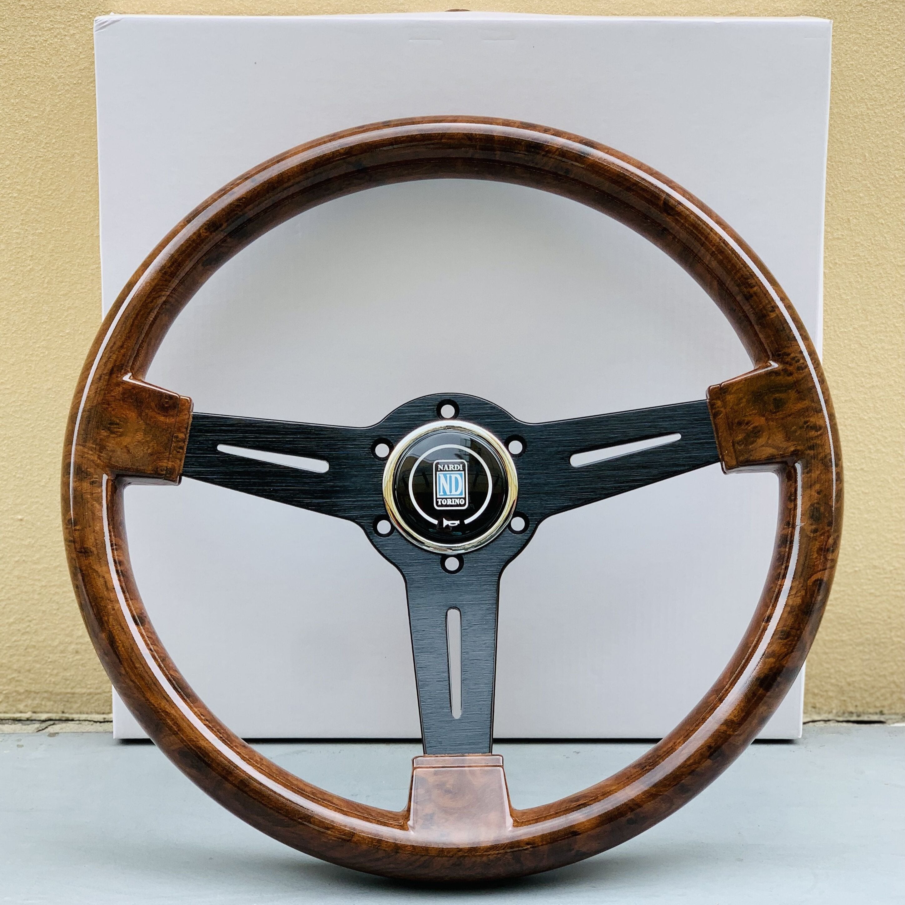 NARDI Classic 360mm Steering Wheel Mahogany Wood with Brushed Black Fi ...