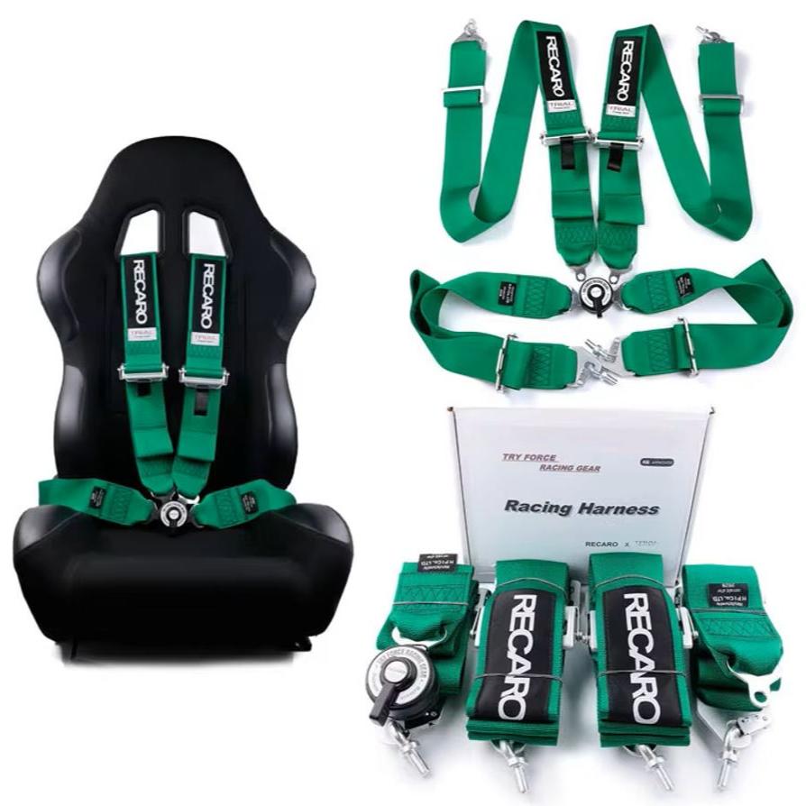 RECARO 4 Point 3" Racing Seat Belt Quick Release Snap-On Harness (Gree ...